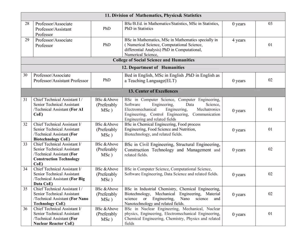 Addis Ababa Science and Technology University Vacancy Announcement